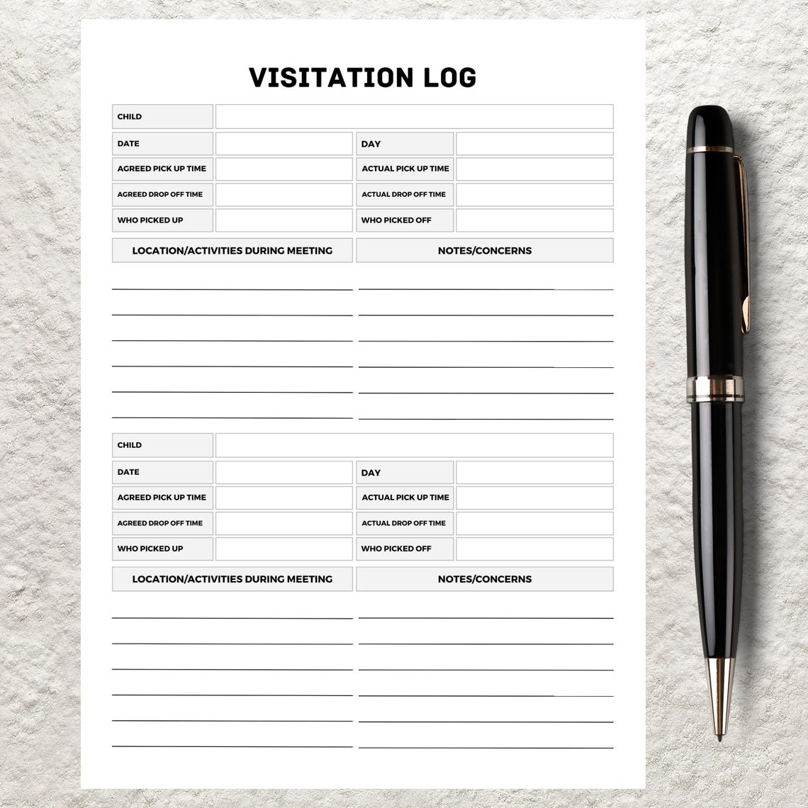 Visitation Log Template | Supervised Visits, Childcare (canva Editable ...