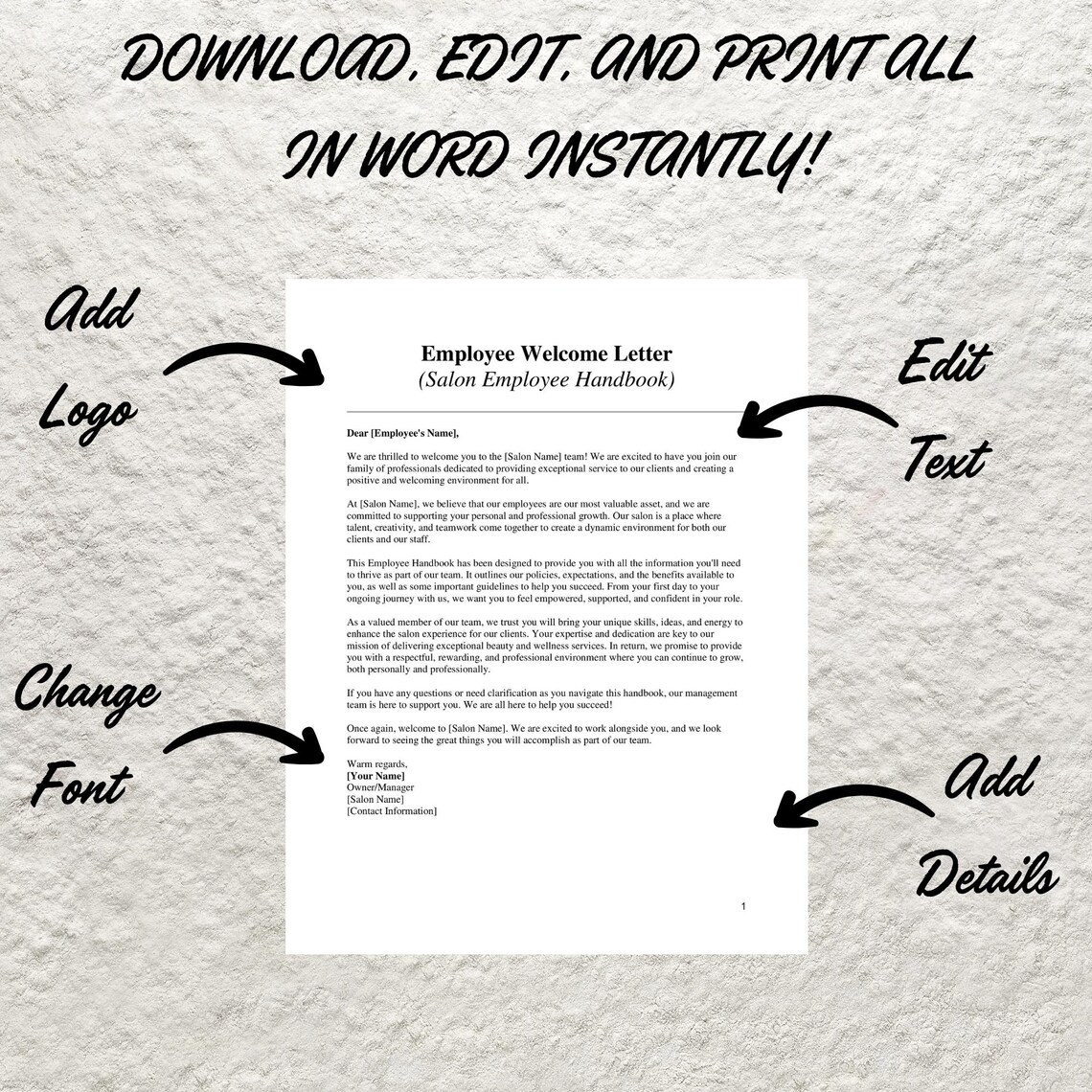 Beauty Salon Employee Handbook Editable Beauty Salon Staff Policies and ...