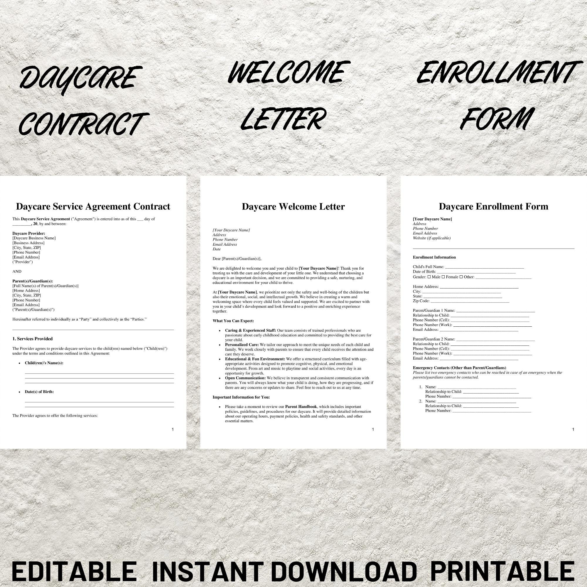 Daycare Forms Bundle: Editable Childcare Contract, Emergency Forms (PDF ...