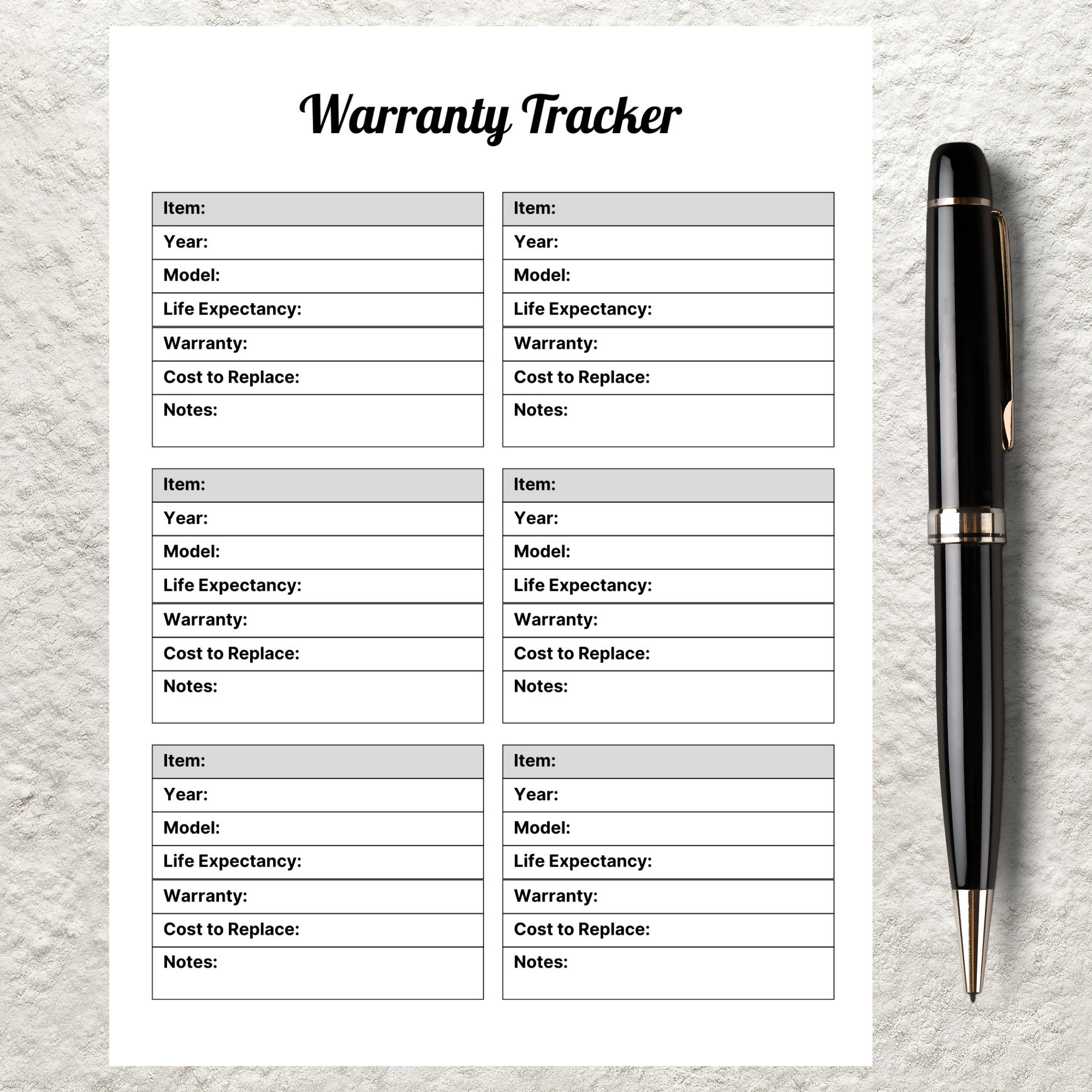 Editable Warranty Tracker Printable Warranty Tracker Log Household ...