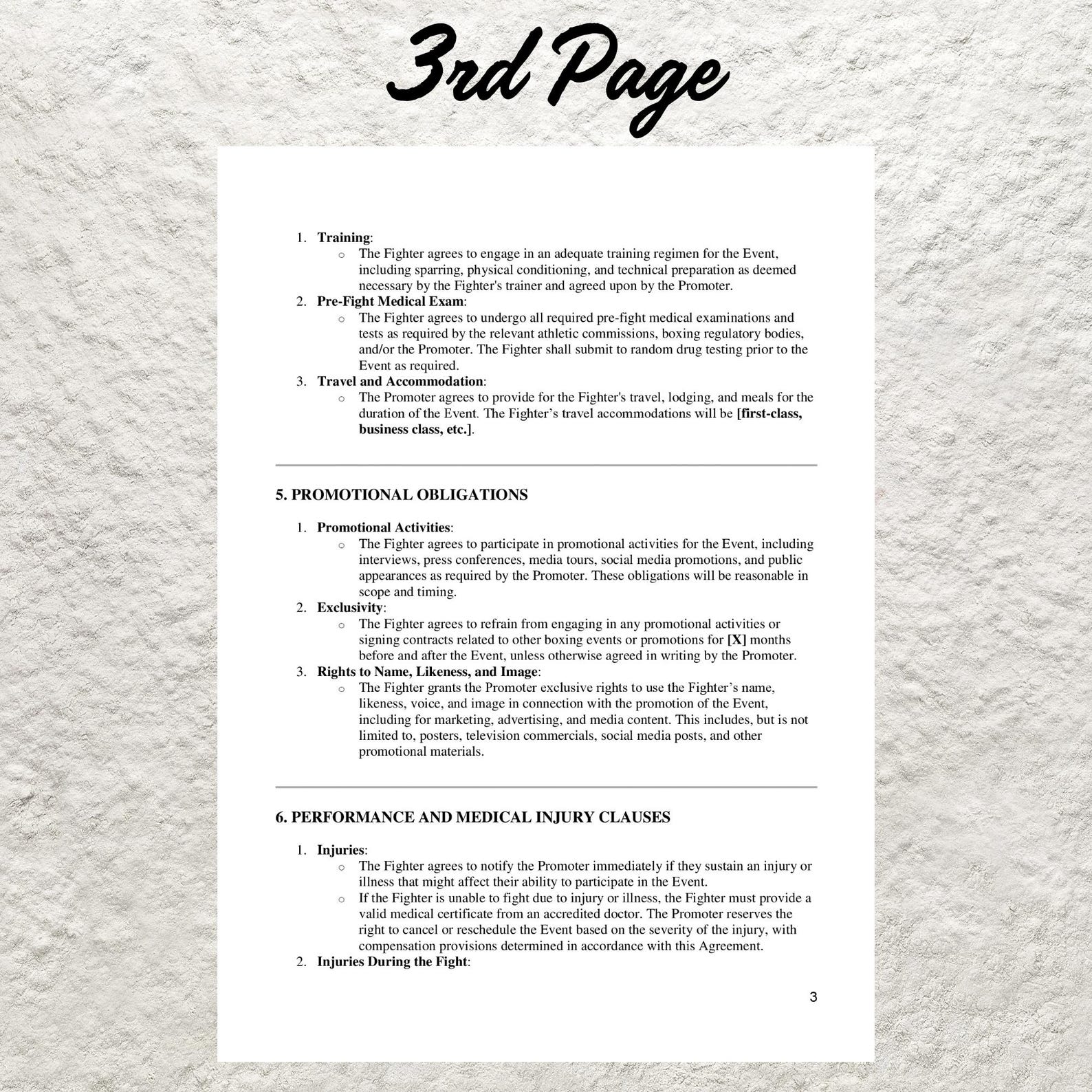 Editable Boxing Contract Template: Professional Fighter Agreement ...