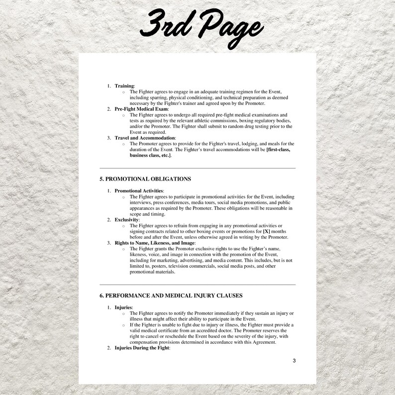 Editable Boxing Contract Template: Professional Fighter Agreement ...