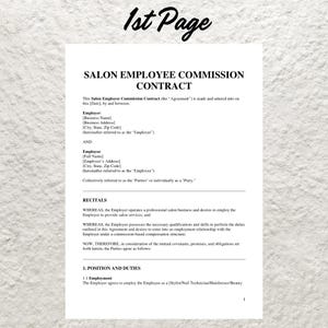 Salon Employee Commission Agreement Template - Editable Hair Salon ...