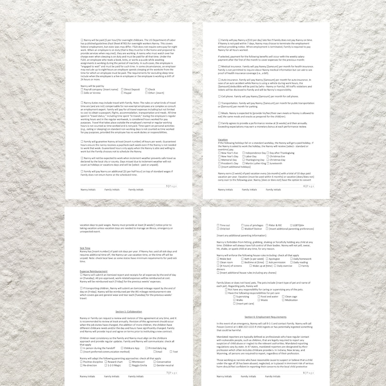 Editable Nanny Contract Template: Childcare Service Agreement ...