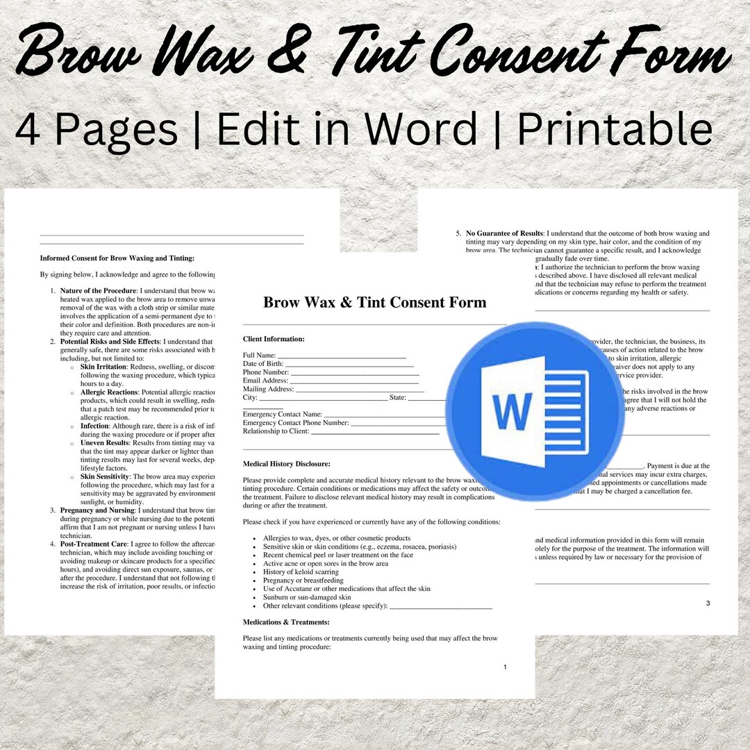 Brown Wax and Tint Consultation Form Template Editable Brow Wax and ...