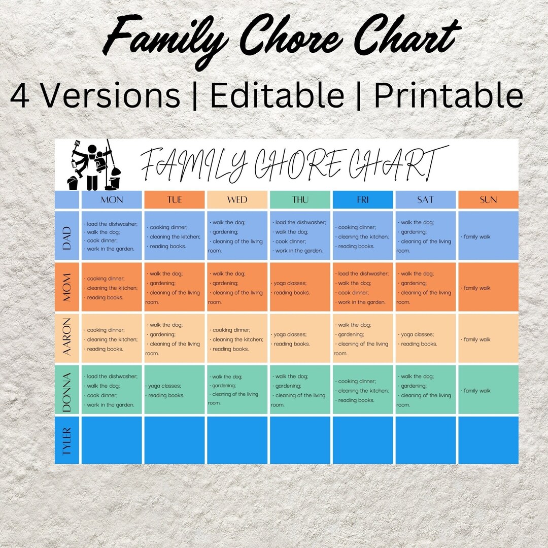 Editable Weekly Family Chore Chart Canva Template Printable Chore Chart ...
