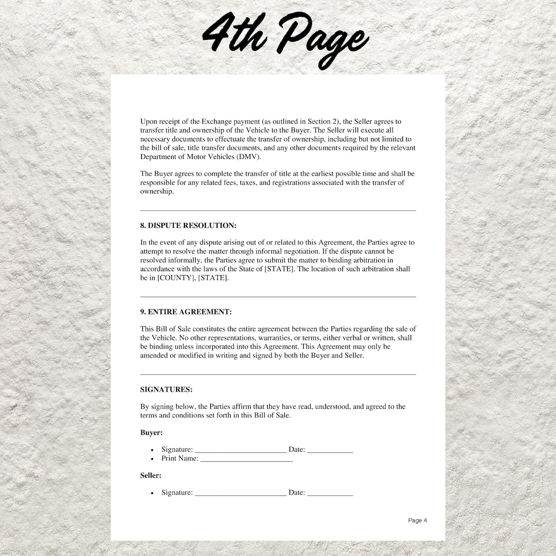 Car Sales Agreement Template: Editable Vehicle Purchase Contract (word ...