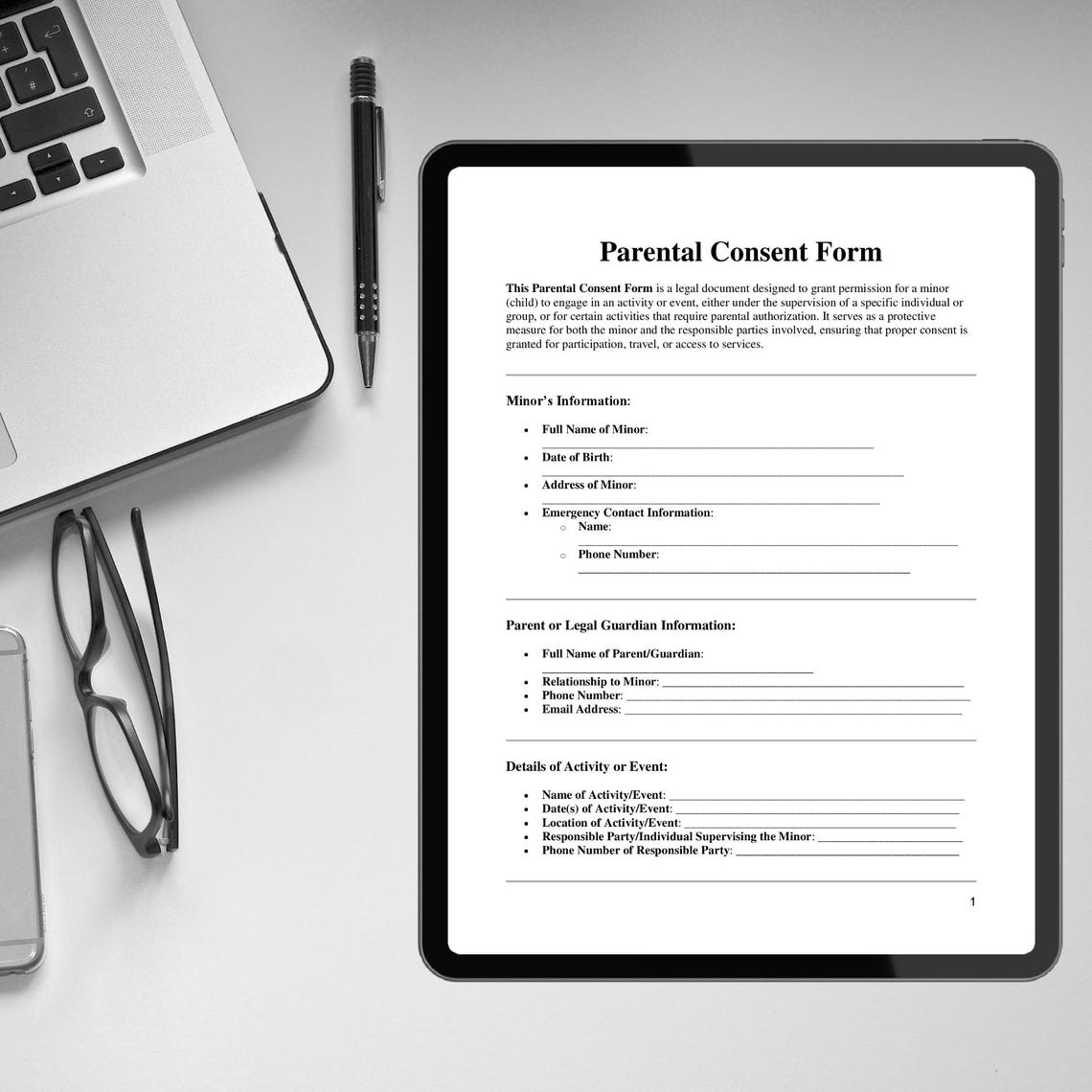 Editable Parental Consent Form Template (word) - Etsy