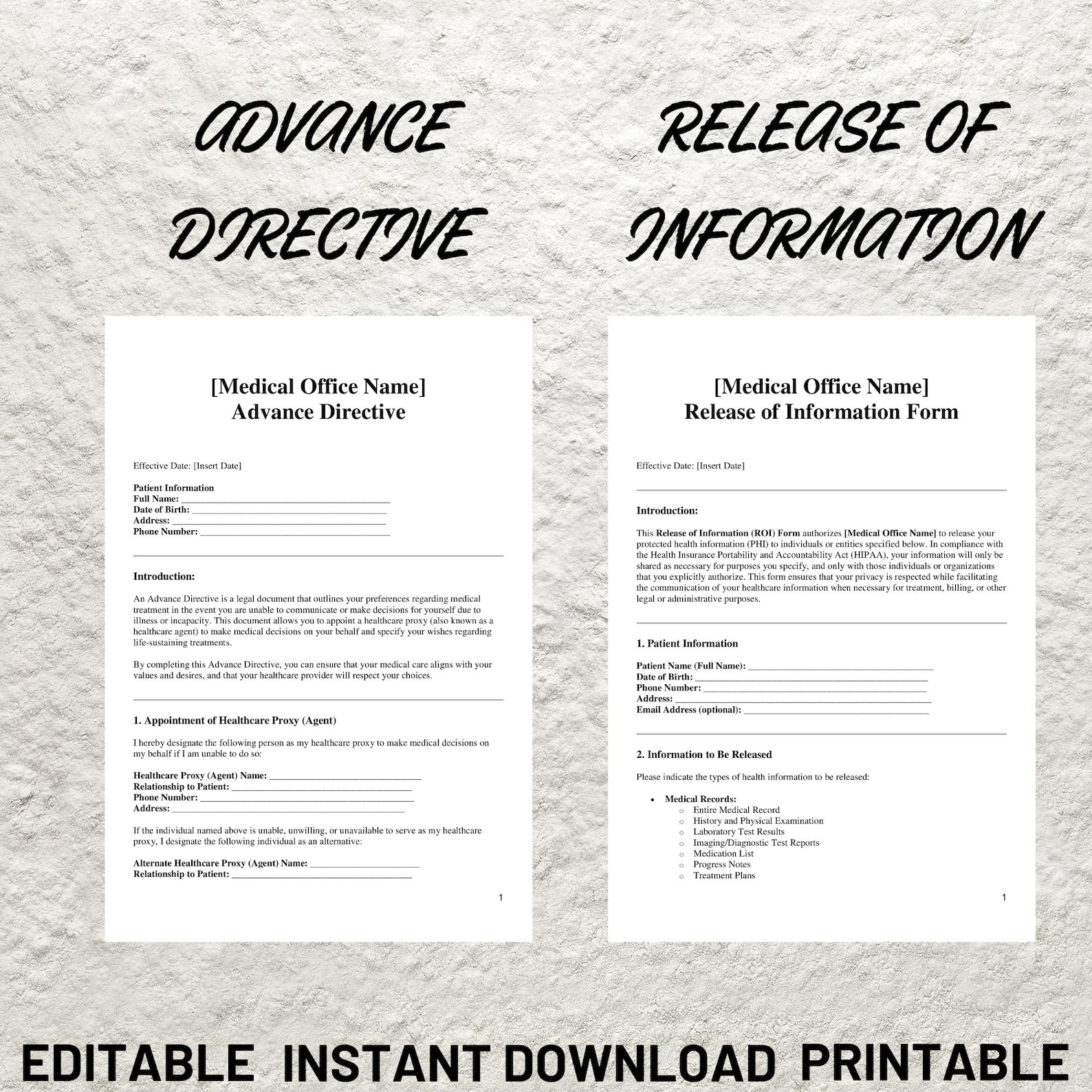 Medical Office Forms Bundle: Patient Intake, Consent & Policy Templates ...