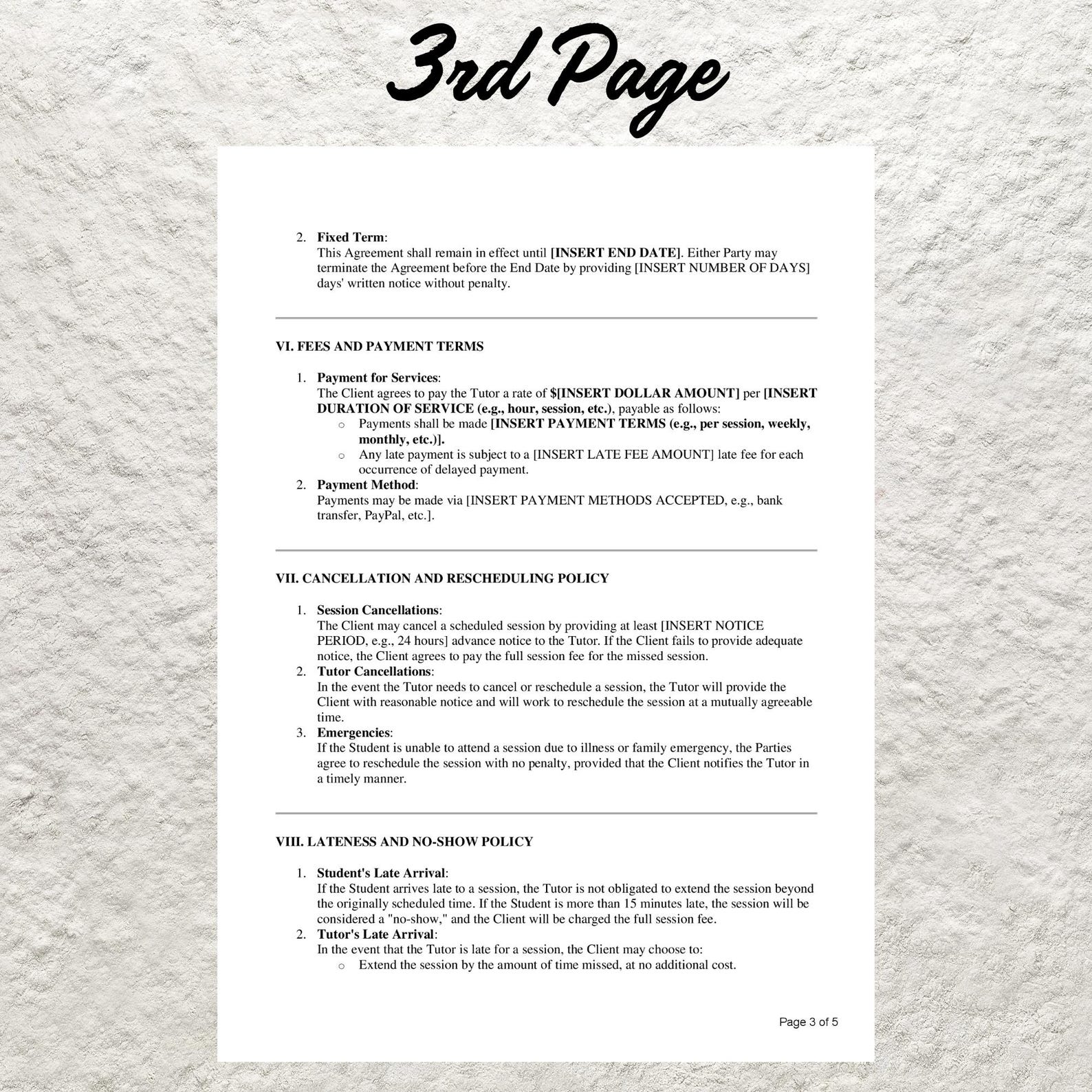 Editable Tutoring Service Agreement Template: Tutor Contract (word ...