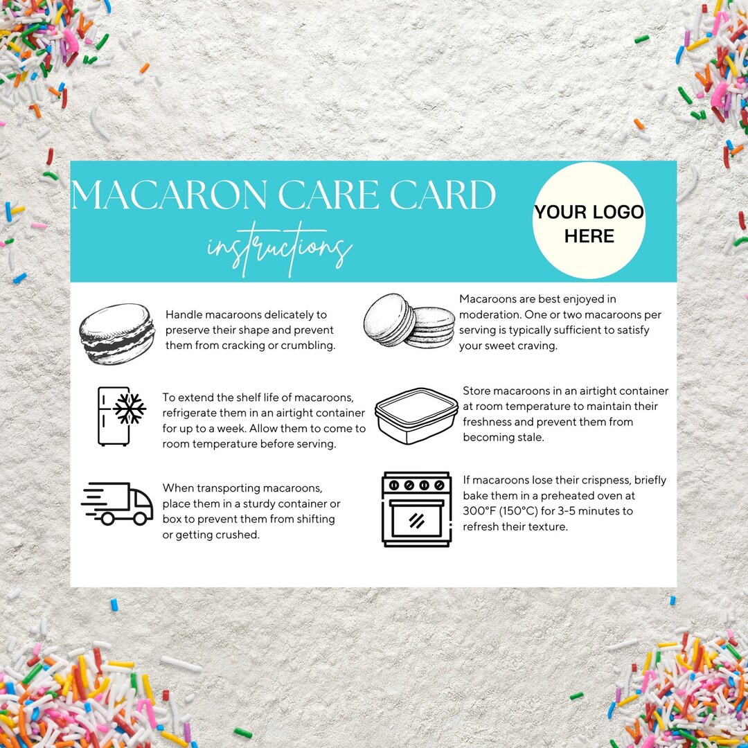 Macaron Care Card Canva Template Editable Bakery Macaron Care Card ...