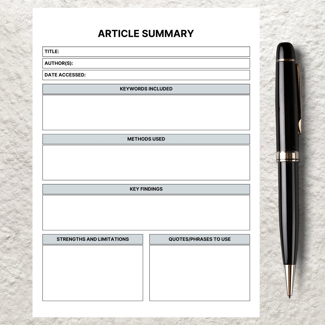 Article Summary Template Printable Research Paper Journal Student ...