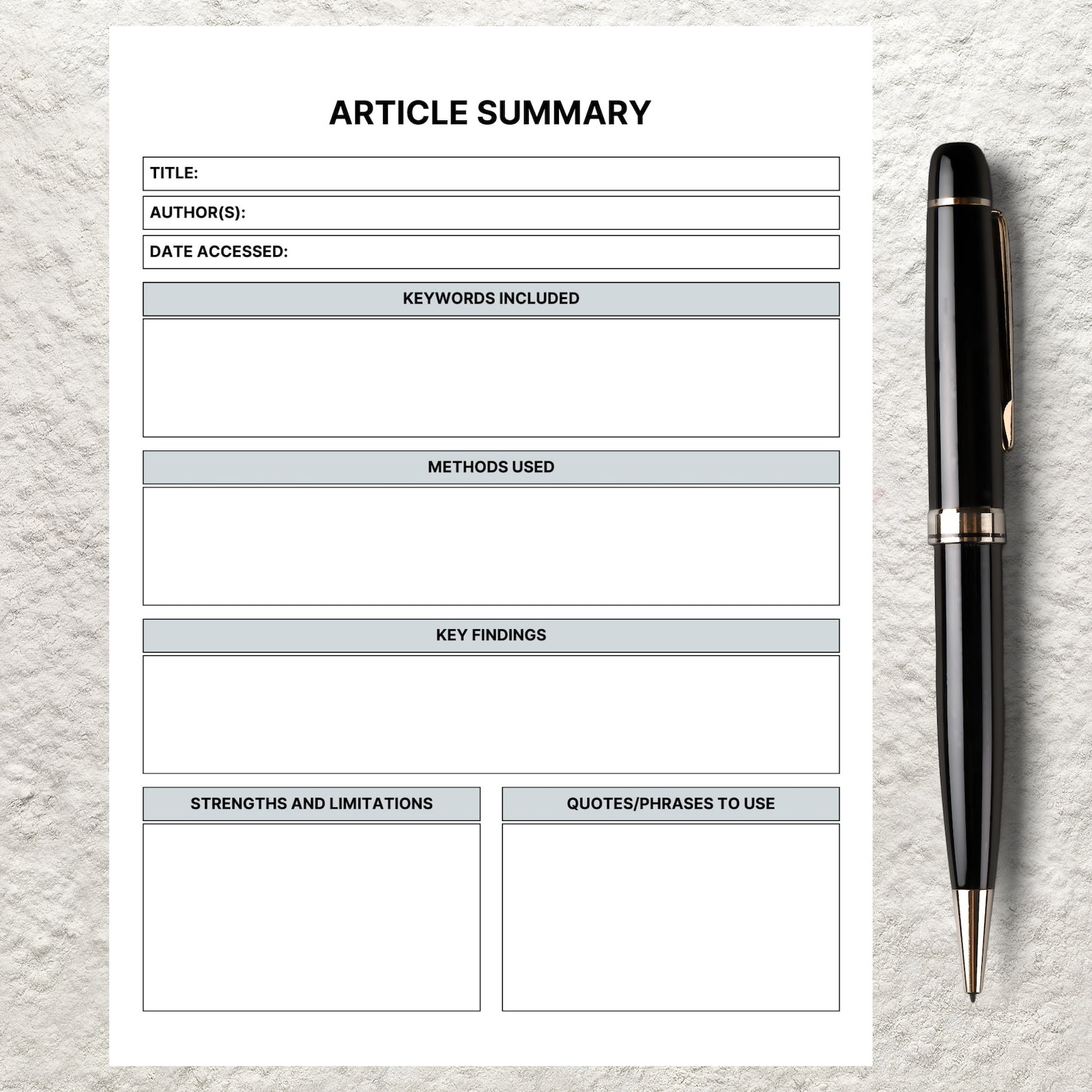 Article Summary Template Printable Research Paper Journal Student ...