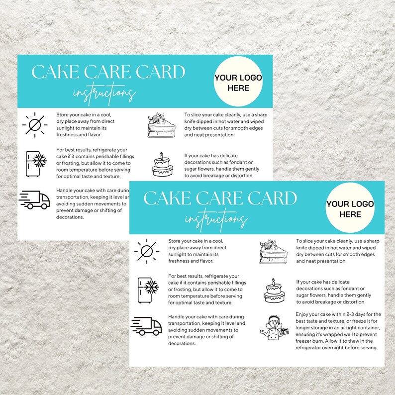 Editable Cake Care Card Canva Template Printable Cake Care Card ...