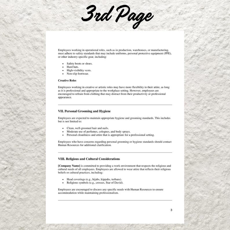 Dress Code Policy Template Editable Employee Dress Code Policy ...