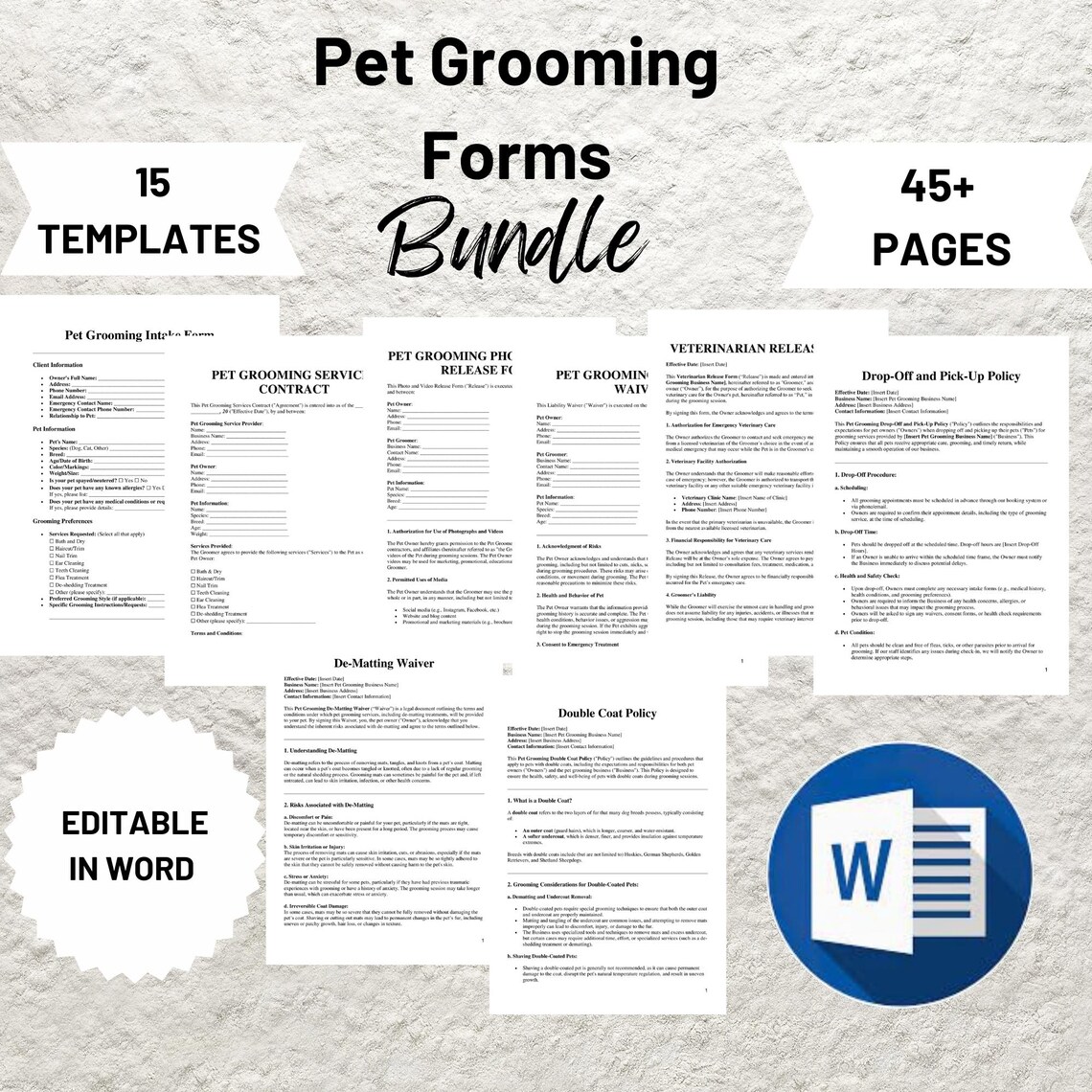 Editable Pet Grooming Forms Bundle: Client Intake, Contract (word ...
