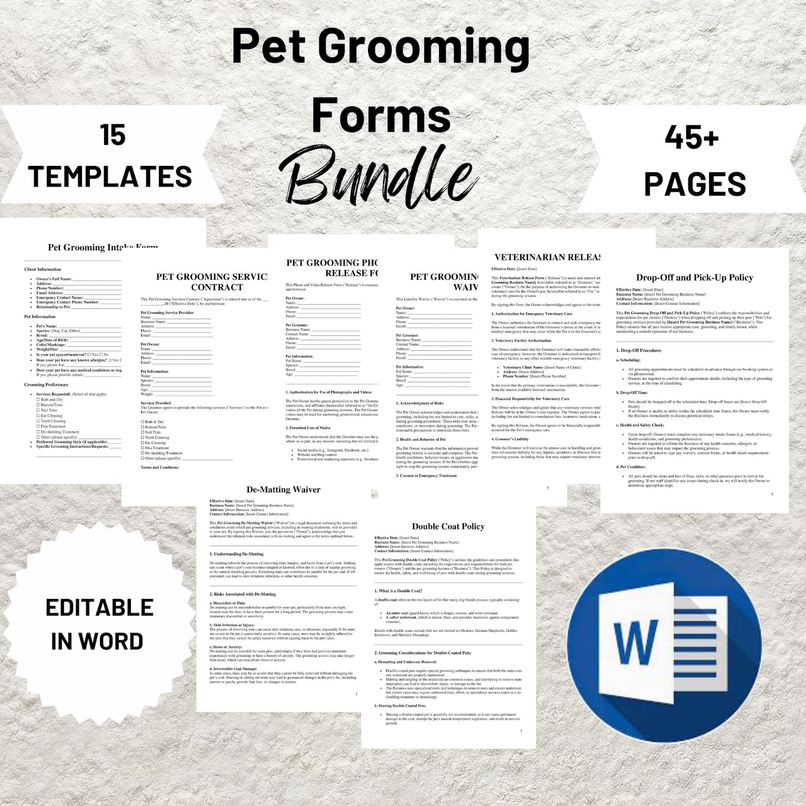 Editable Pet Grooming Forms Bundle: Client Intake, Contract (word ...