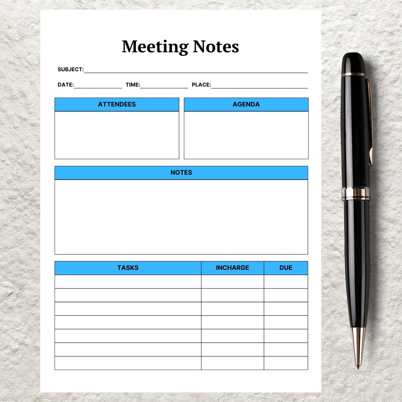 Meeting Notes Template Printable Meeting Minutes Business Project ...