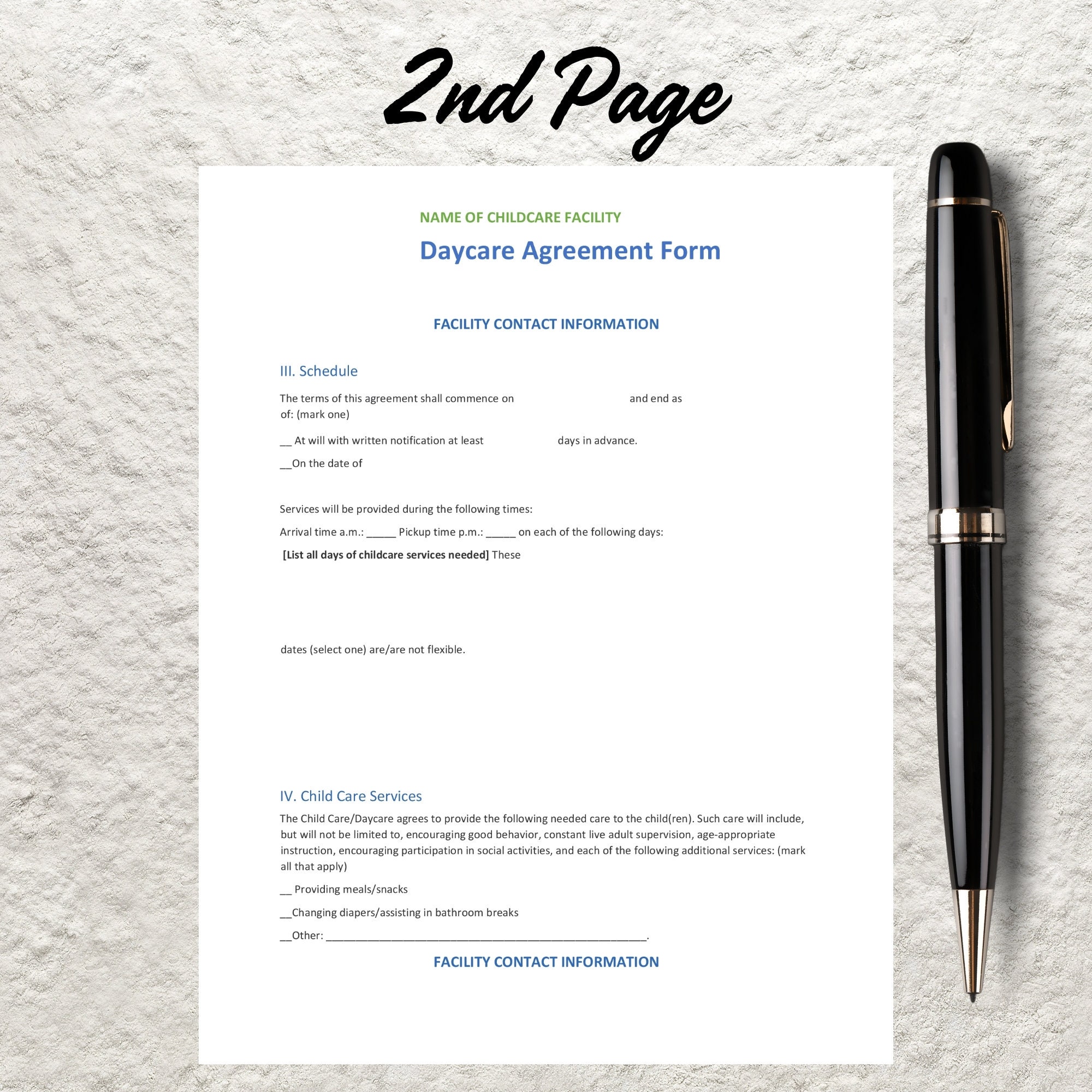 Editable Daycare Contract Template - Printable Childcare Contract ...