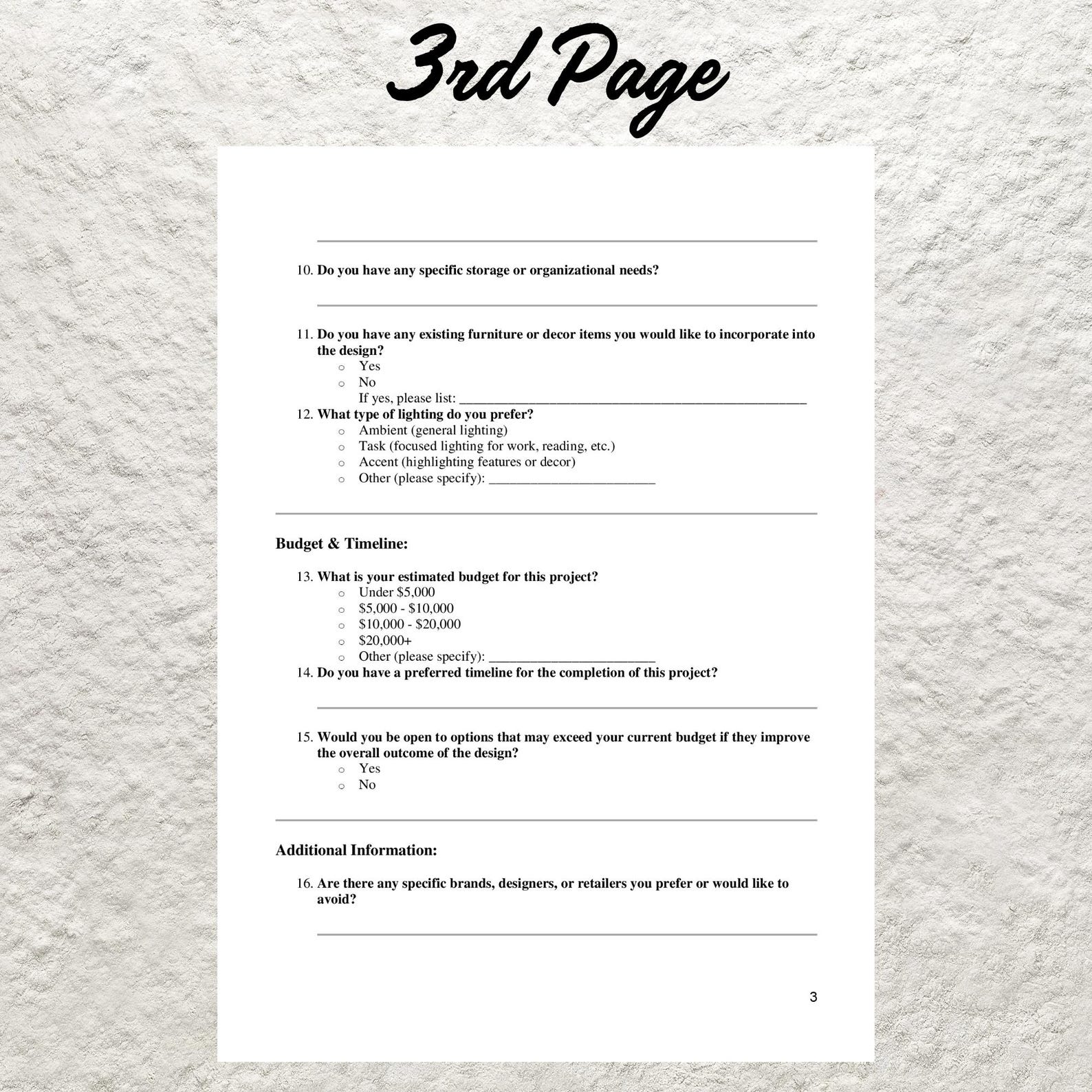 Interior Designer Questionnaire Client Onboarding Questionnaire ...