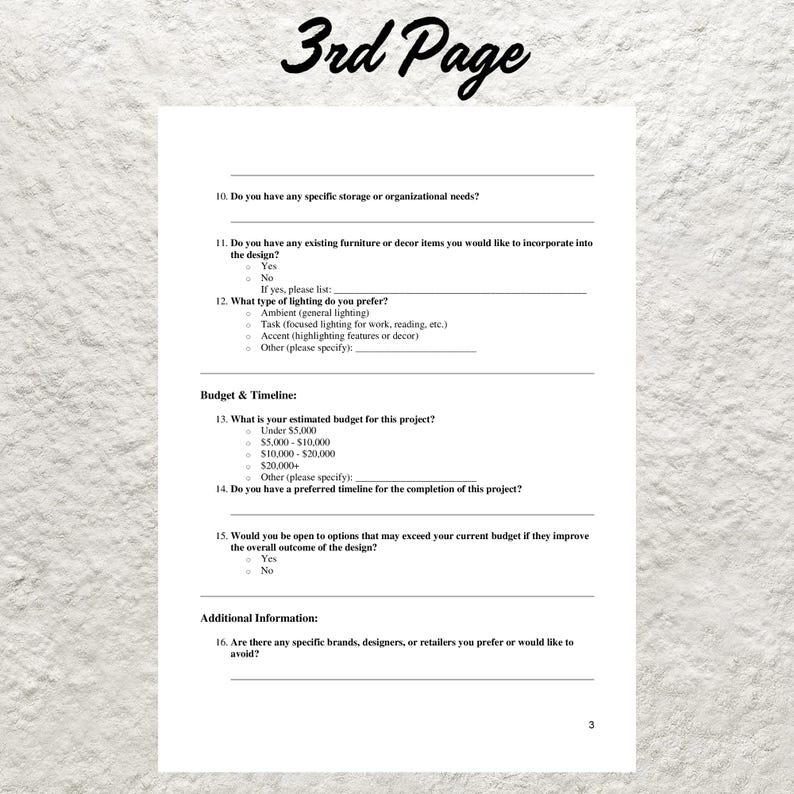 Interior Designer Questionnaire Client Onboarding Questionnaire ...