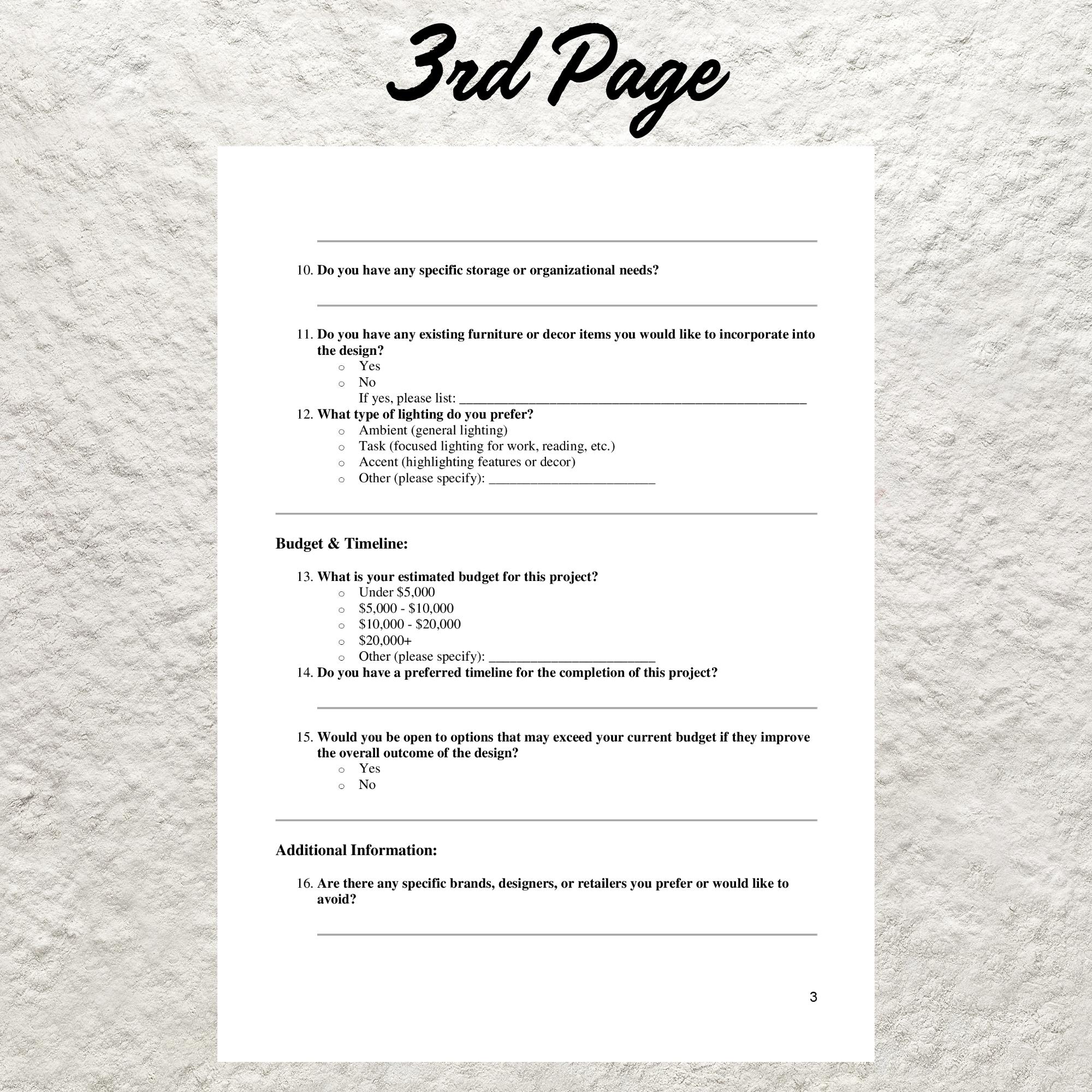 Interior Designer Questionnaire Client Onboarding Questionnaire ...