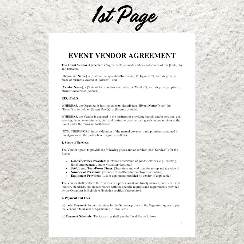 Editable Event Vendor Contract Template (word Document) - Etsy Canada