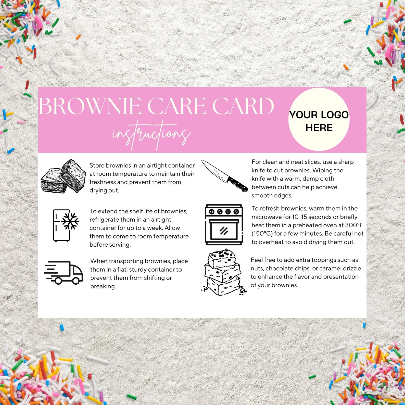 Brownie Care Card Canva Template Editable Brownie Care Storage ...
