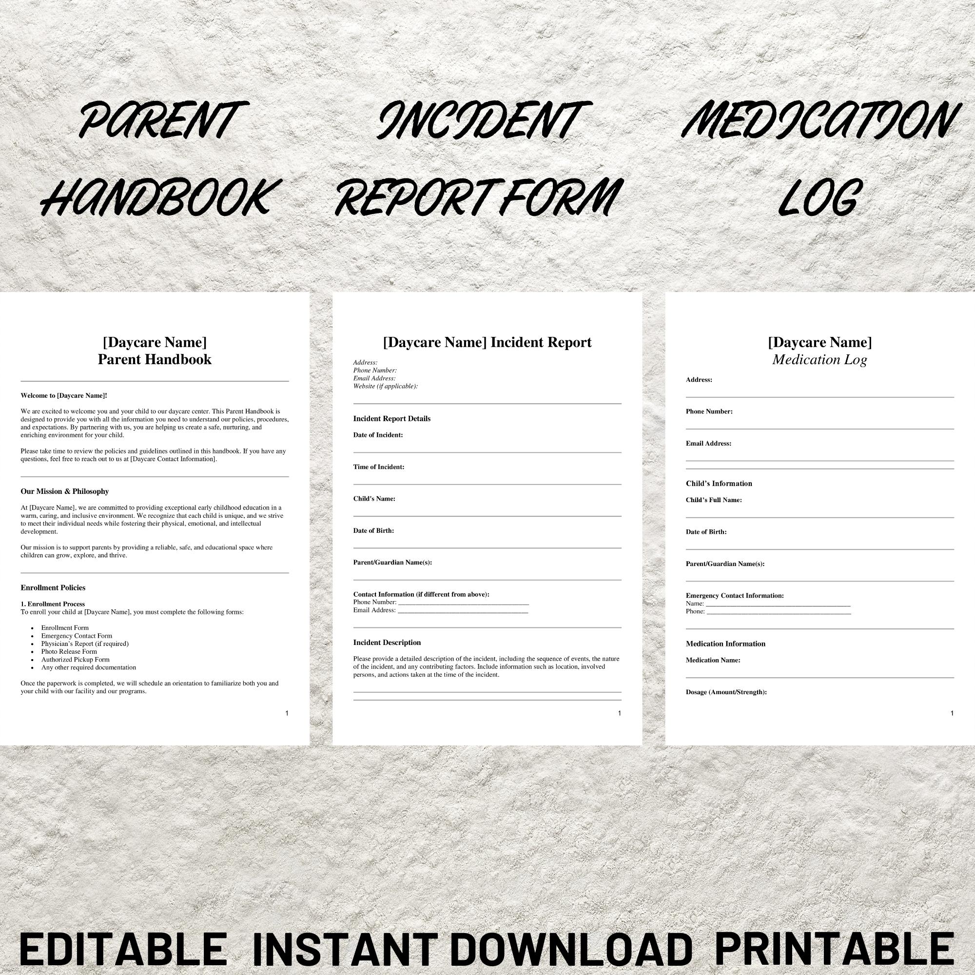 Daycare Forms Bundle: Editable Childcare Contract, Emergency Forms (PDF ...