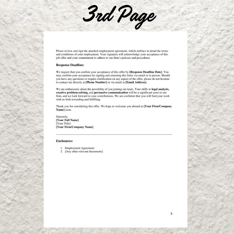 Editable Job Offer Letter Template: Printable Employment Form (word) - Etsy
