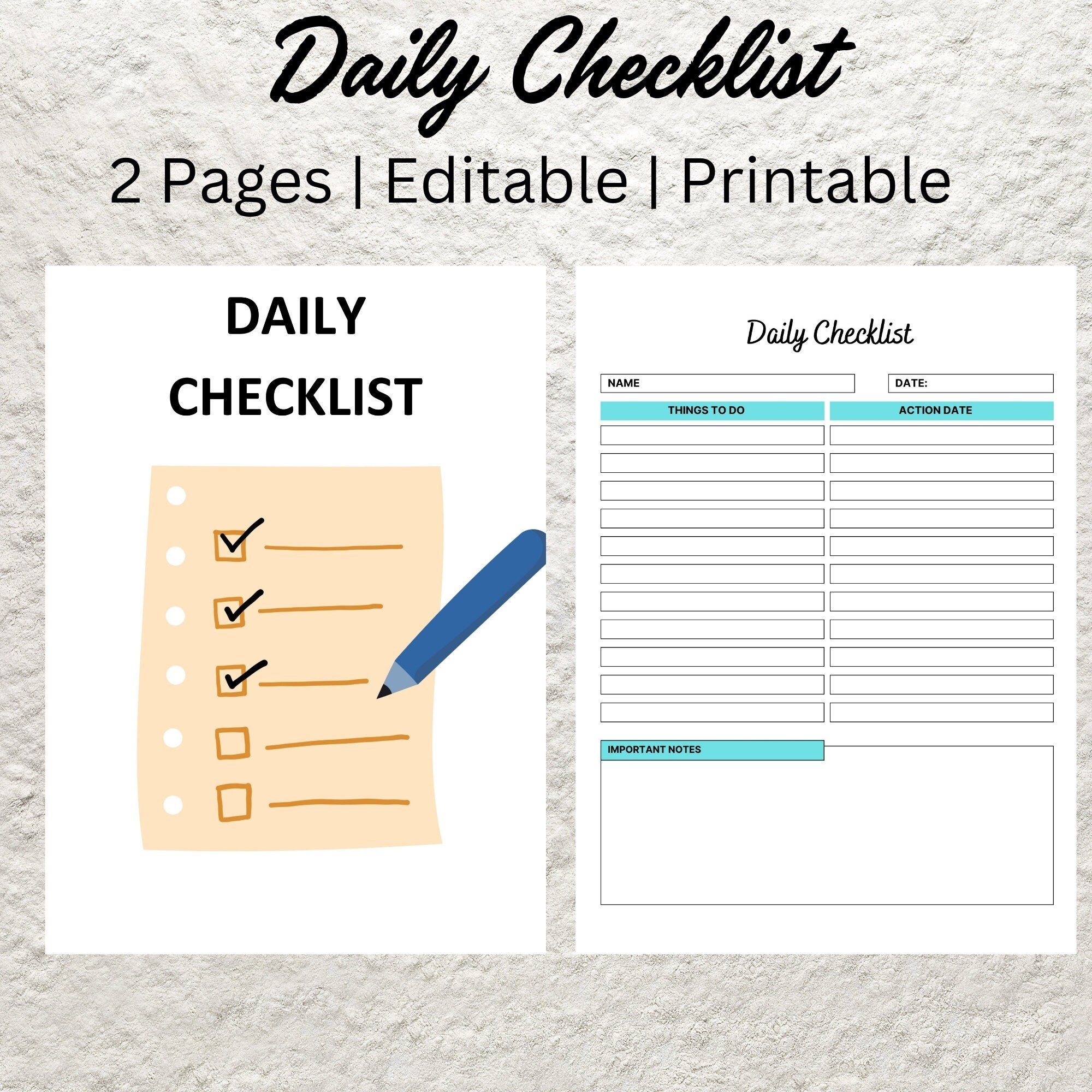 Editable Daily Checklist Template Printable Weekly to Do List Daily ...
