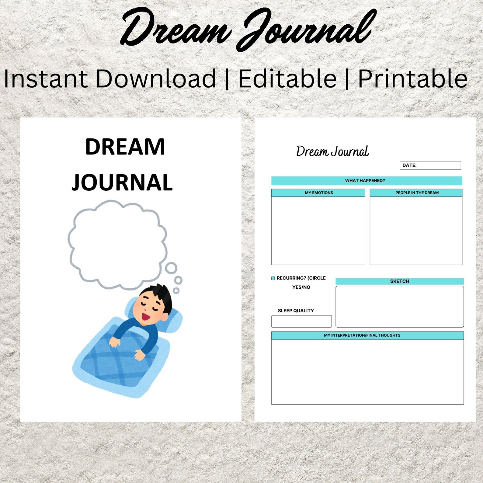 Printable Dream Journal Template: Editable Dream Analysis (digital ...