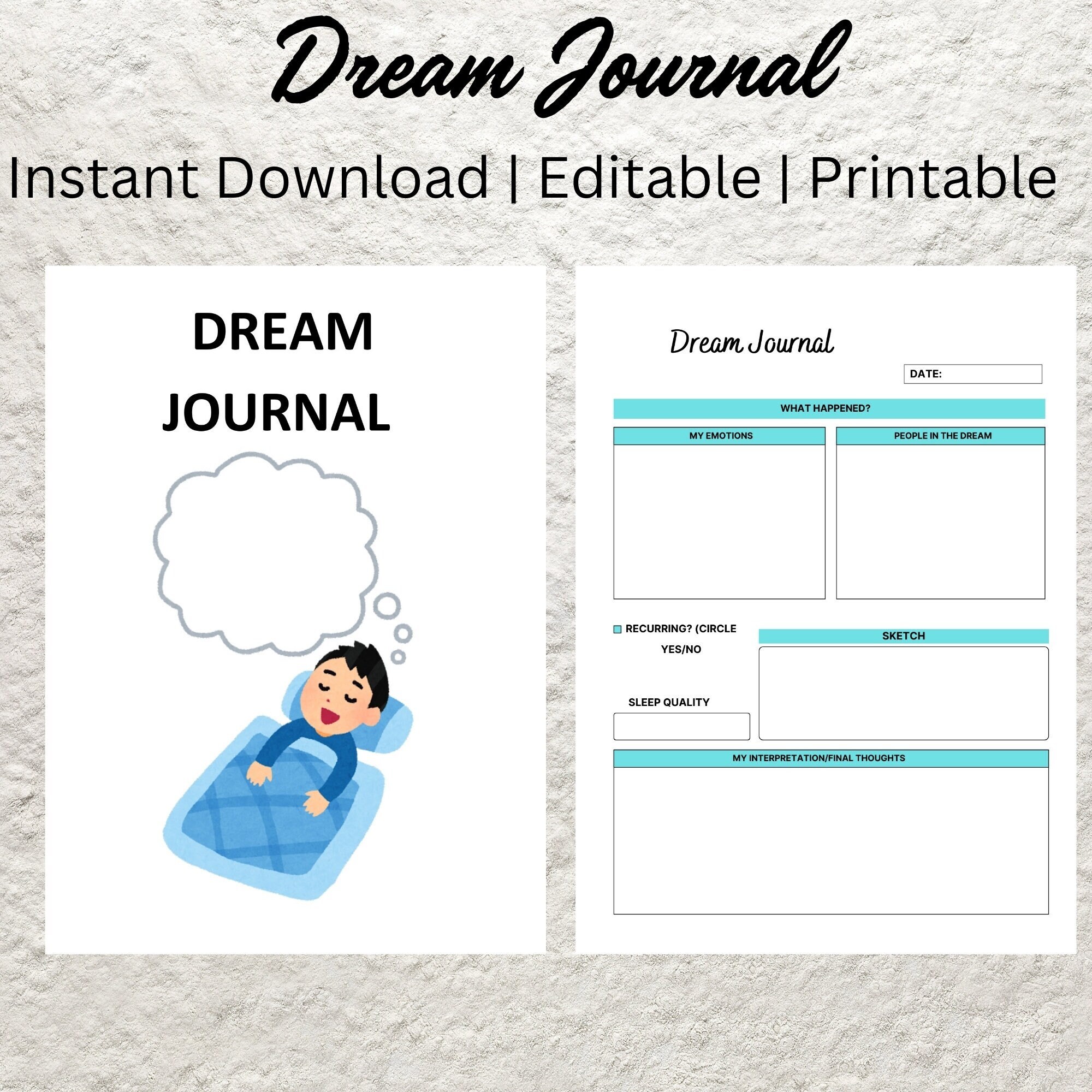 Printable Dream Journal Template: Editable Dream Analysis (digital ...