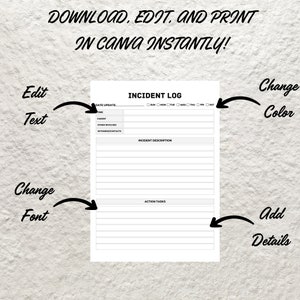 Printable Incident Report Form Template Editable Incident Log Sheet ...