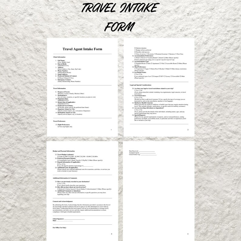 Travel Agent Forms Bundle Editable Travel Business Form Travel Invoice ...