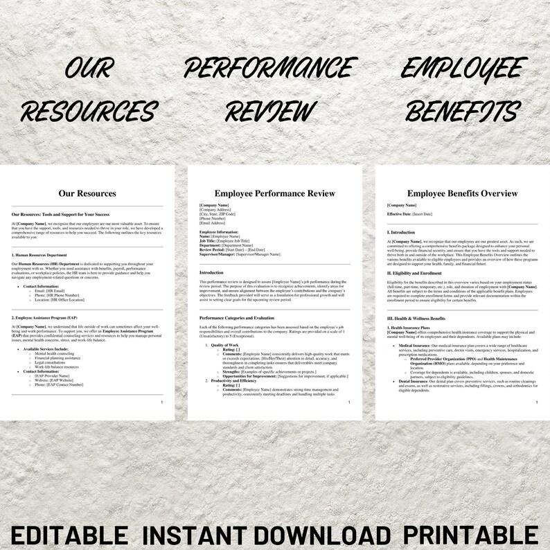 Editable Employee Handbook Template: New Hire Onboarding Guide (PDF ...