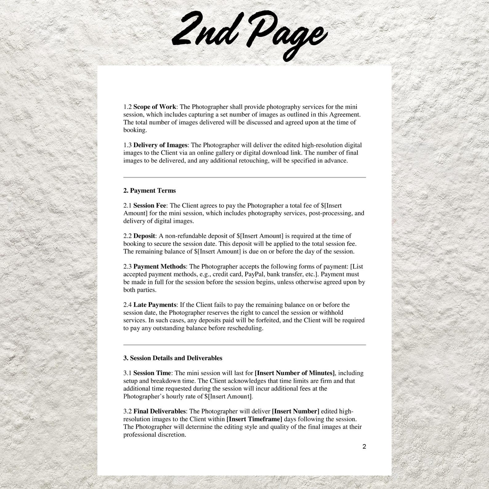 Mini Session Photography Contract Template: Editable Agreement (word ...