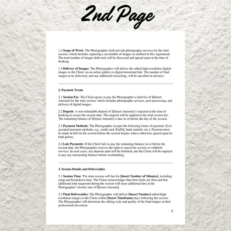 Mini Session Photography Contract Template: Editable Agreement (word ...