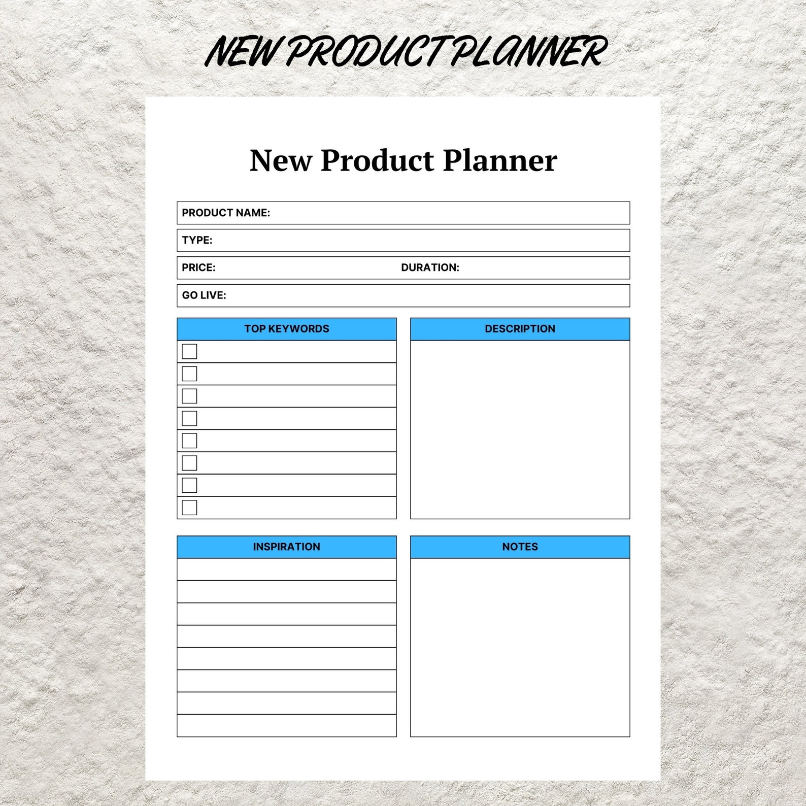 Product Planner Template Printable New Product Planner Product Launch ...