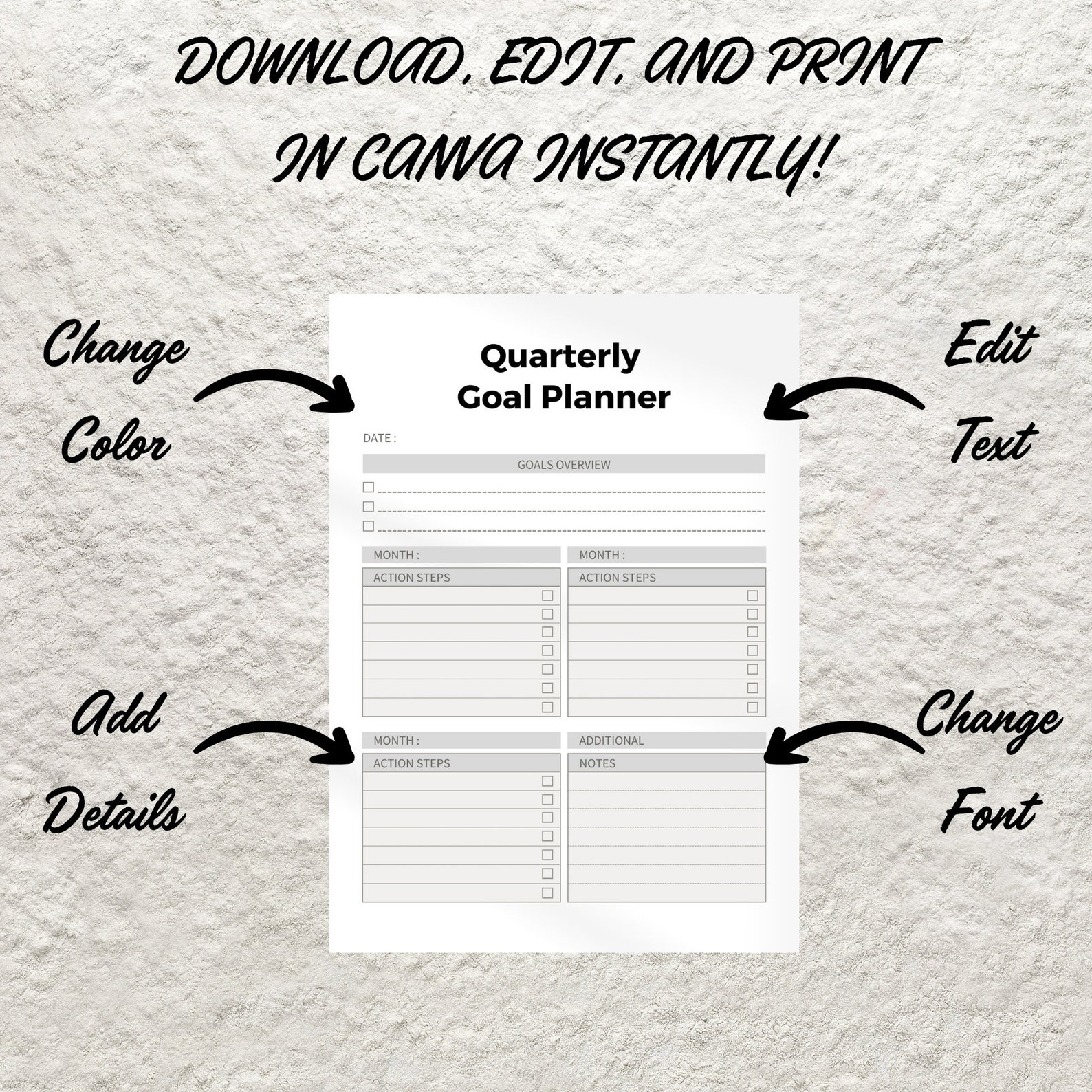 Quarterly Planner Template Printable Yearly Planner Quarterly Goal ...