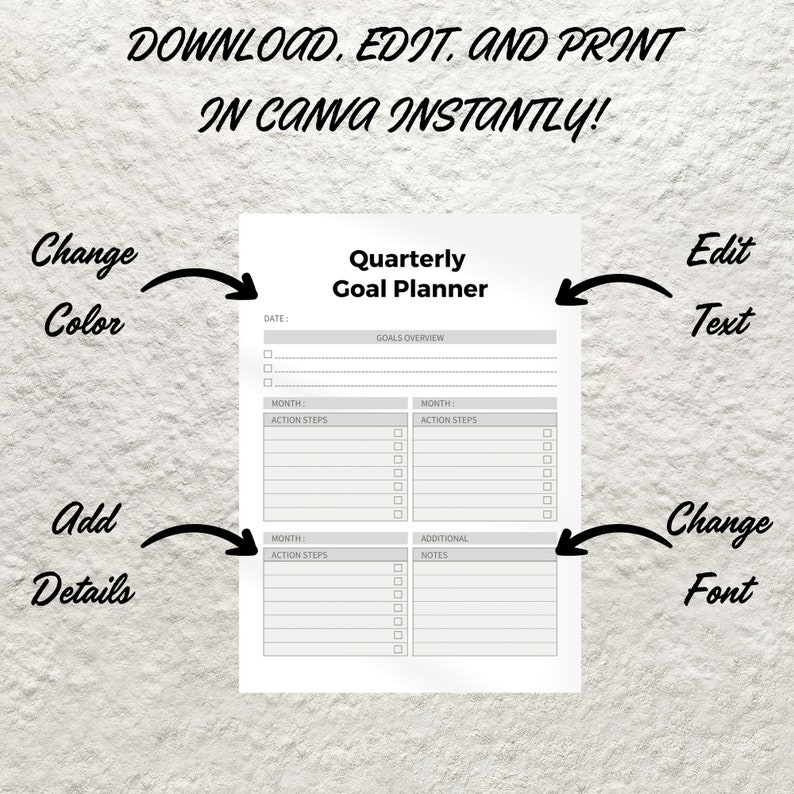 Quarterly Planner Template Printable Yearly Planner Quarterly Goal ...