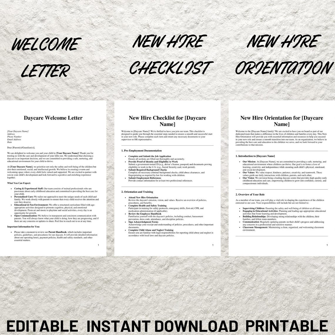 Daycare Employee Handbook Template: Editable Staff Policies (word ...