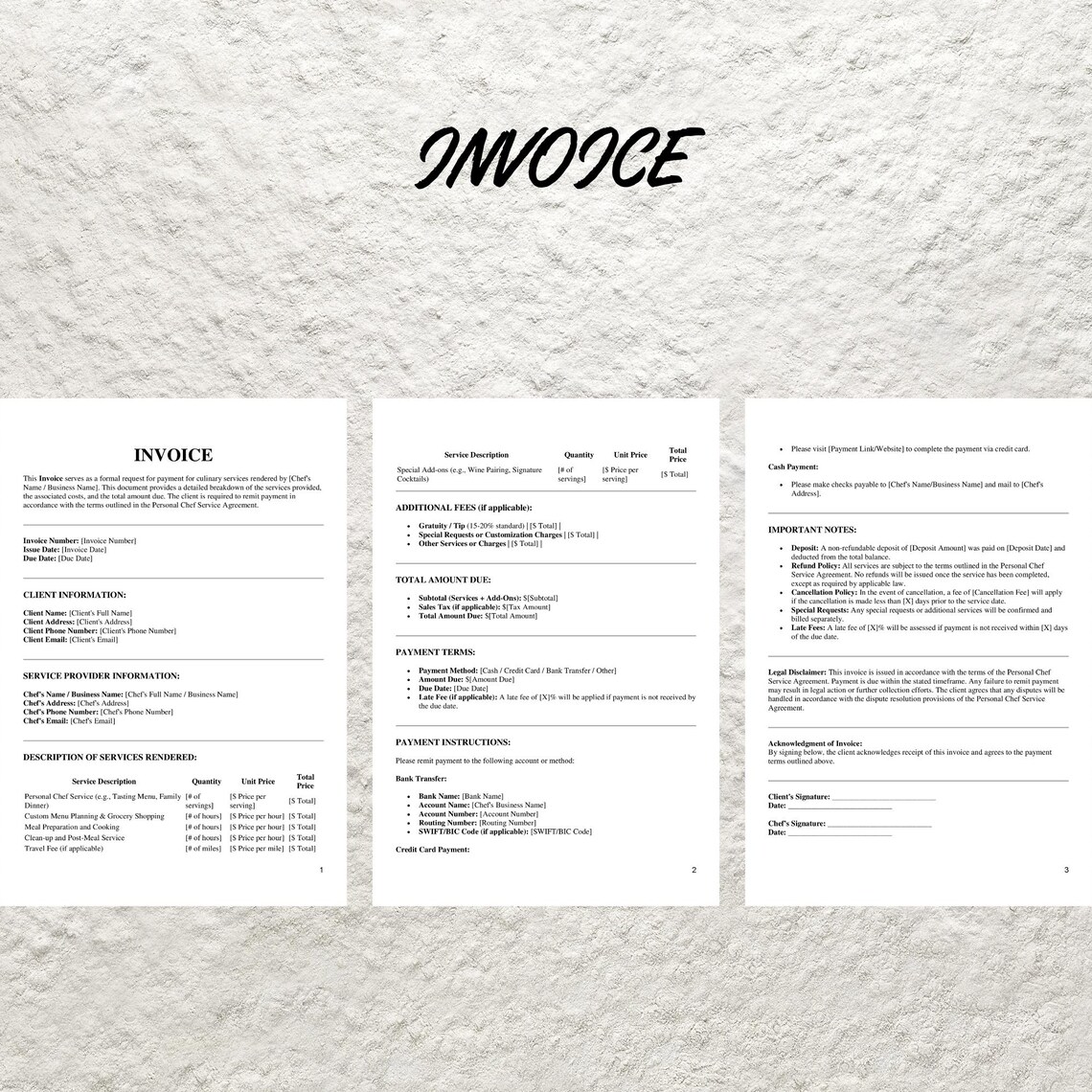 Personal Chef Contract Template: Intake & Invoice Forms (editable Word ...