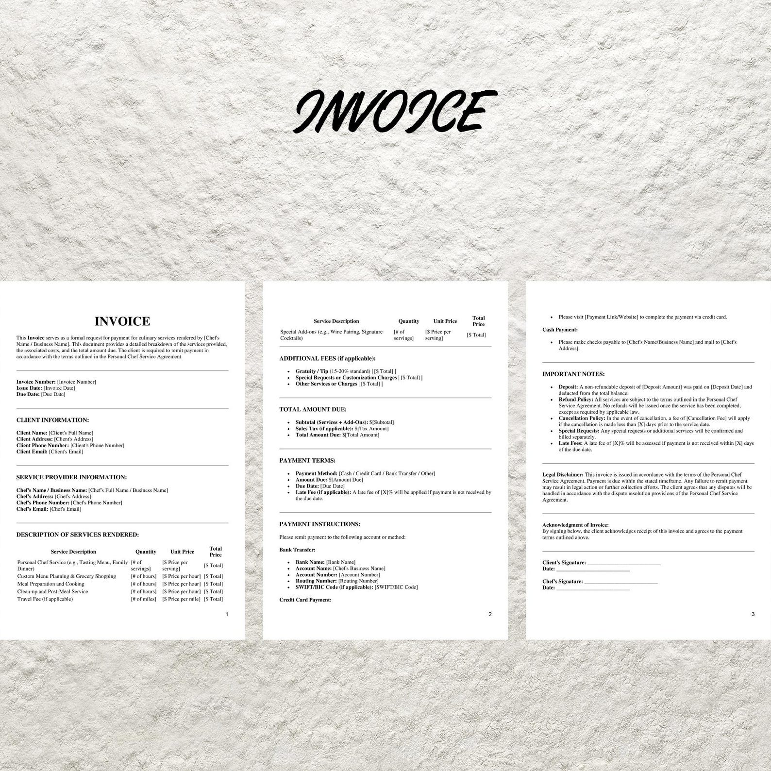 Personal Chef Contract Template Editable Personal Chef Service ...