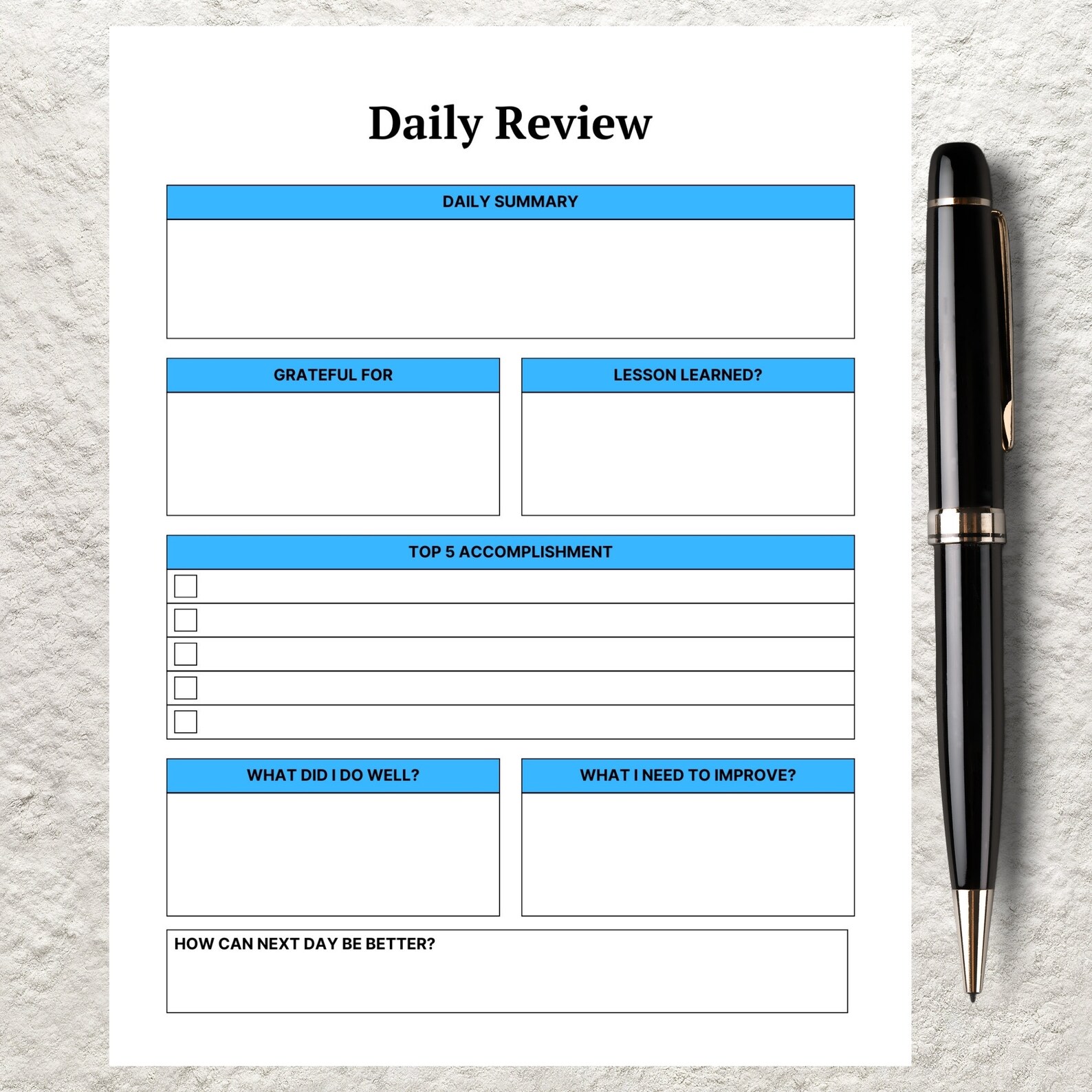Daily Review Template Printable Daily Reflection Journal Editable Daily ...