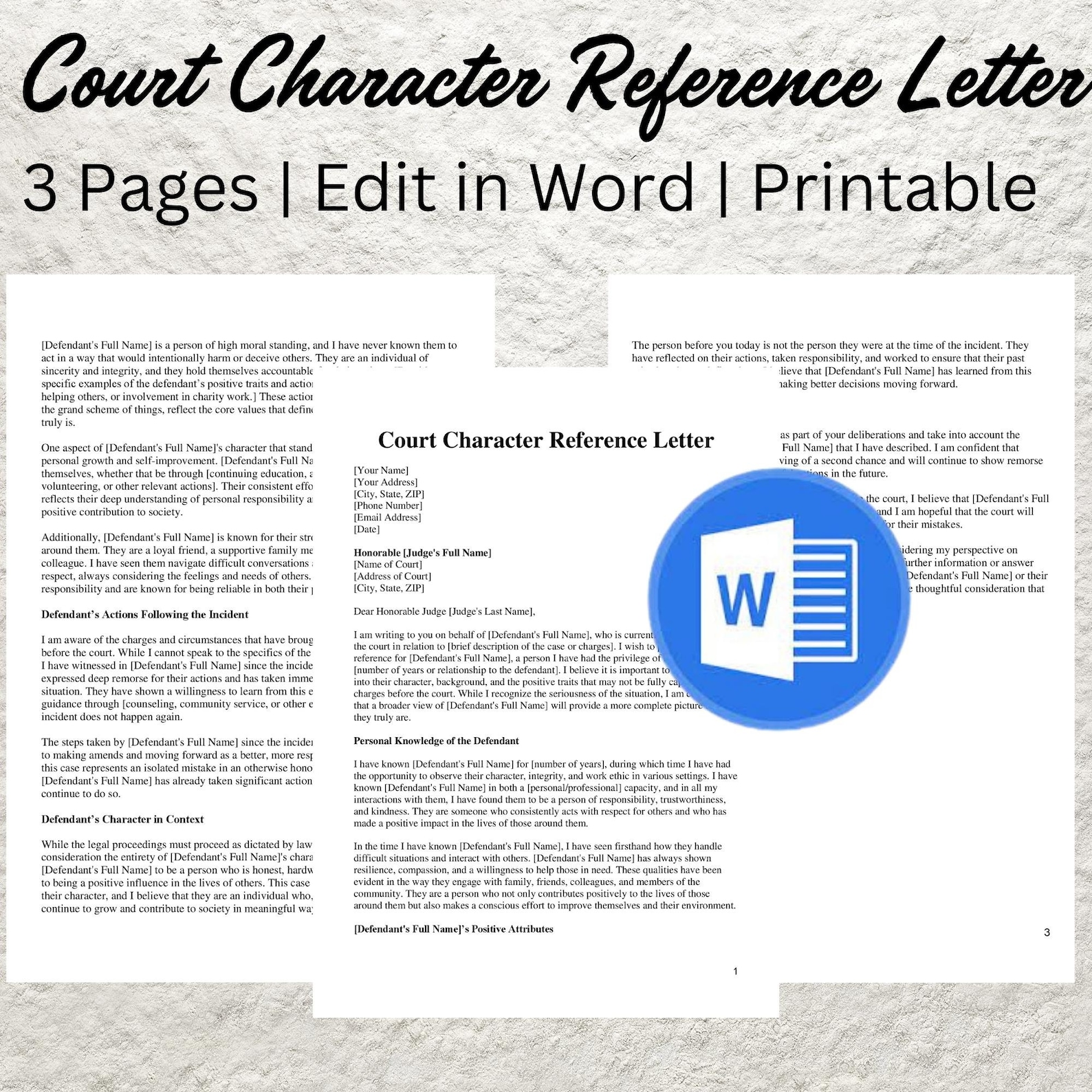 Court Character Reference Letter Template Editable Character Letter ...