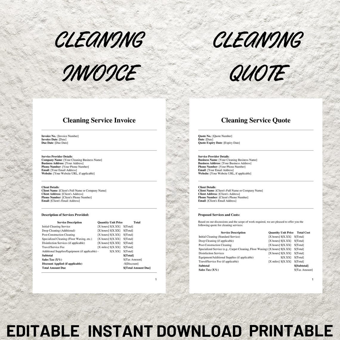 Cleaning Service Forms Bundle: Editable Business Templates (digital ...