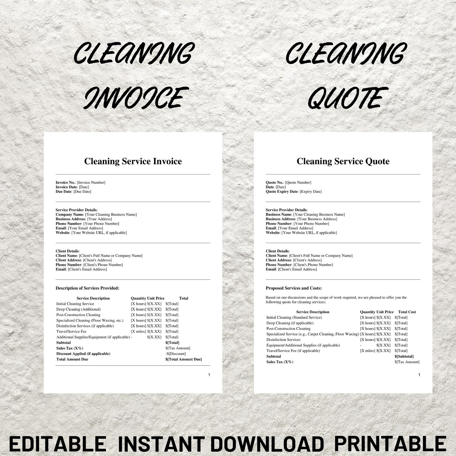 Cleaning Service Forms Bundle: Editable Business Templates (digital ...