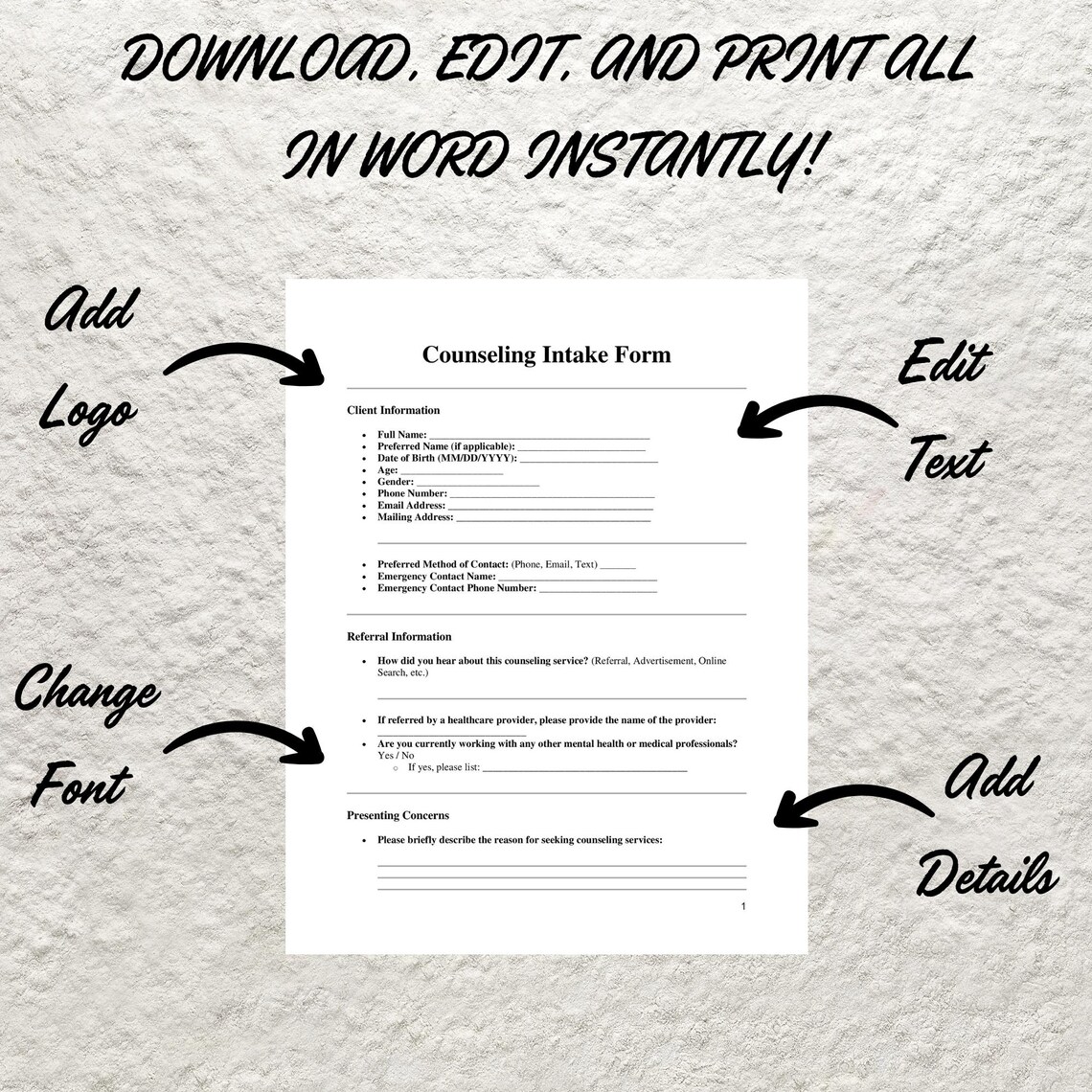 Editable Counseling Forms Bundle: Therapist Intake & Consent Templates ...