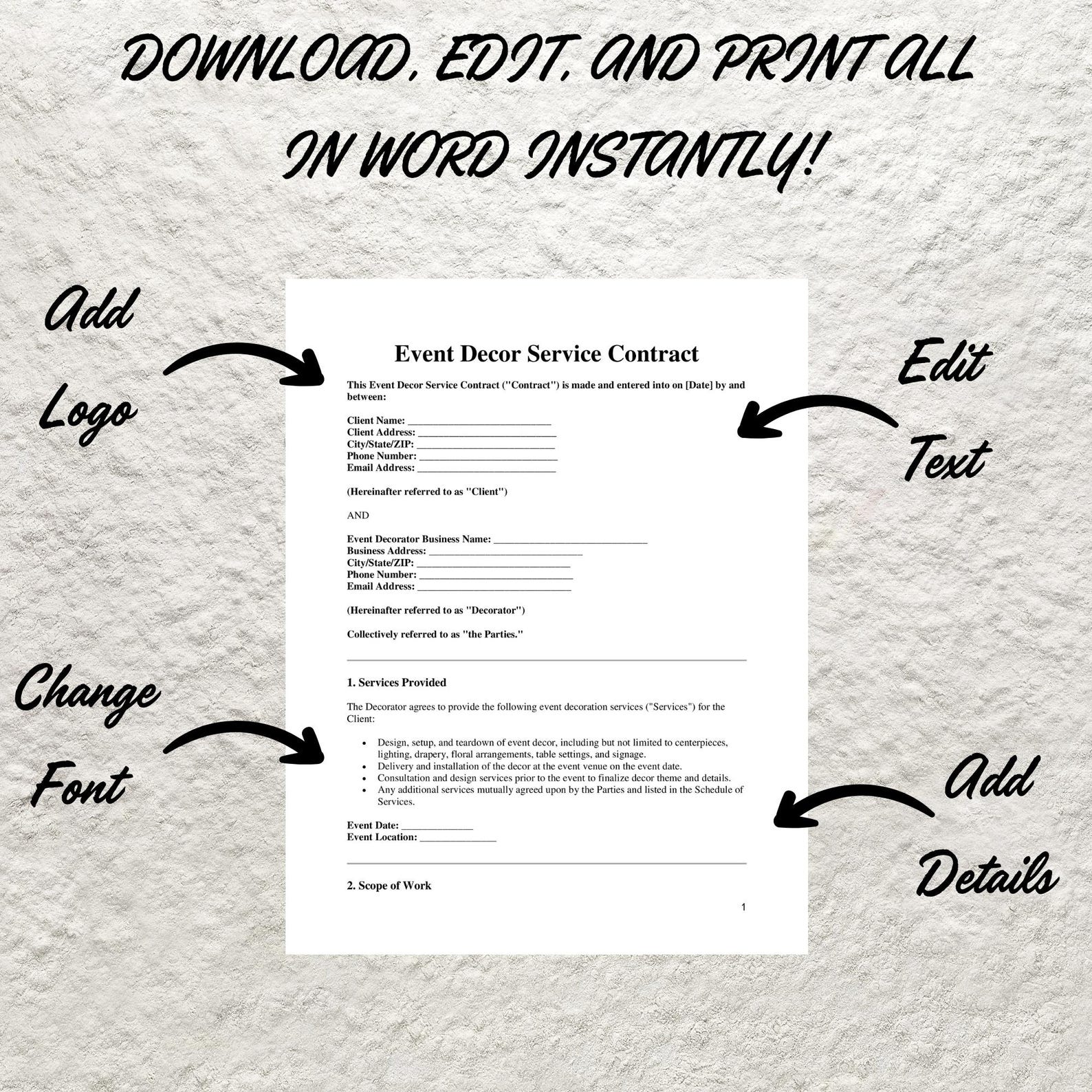 Event Decor Services Forms Bundle Editable Event Decor Rental Agreement ...